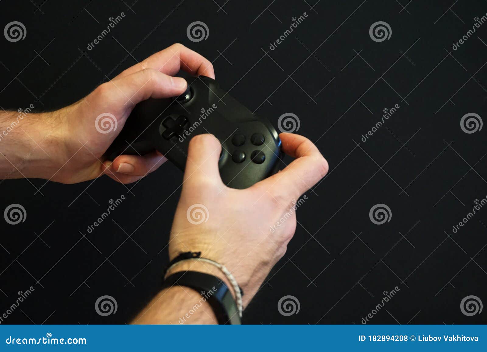 Man Hands with Balck Gamepad Stock Photo - Image of hand, console ...