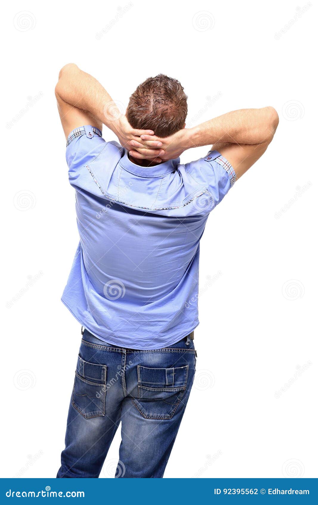 Man with Hands Behind His Head from Back Stock Photo - Image of indoors ...