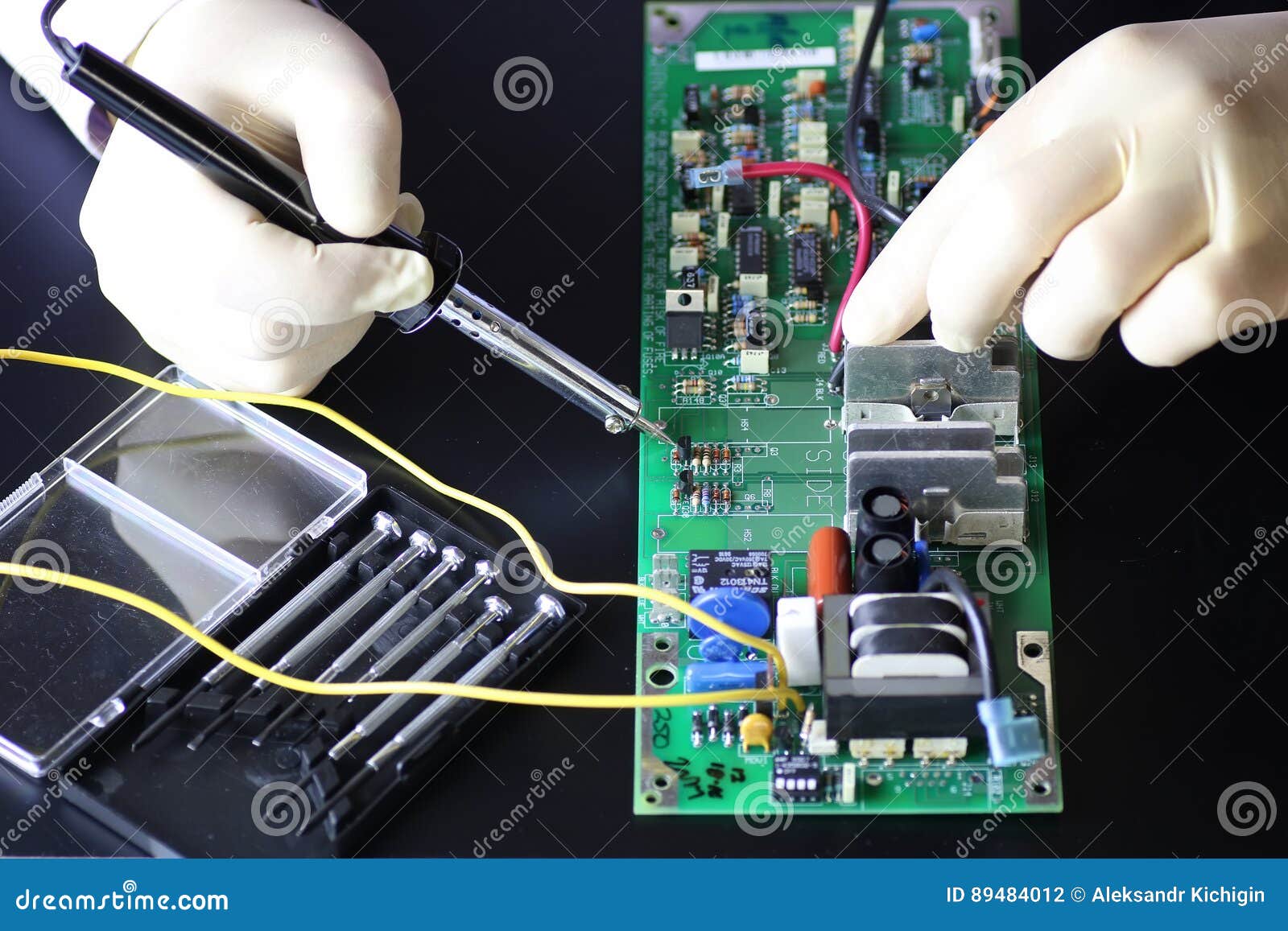 Man Hands Chip Soldering Tools Stock Photo - Image of board, repairman ...