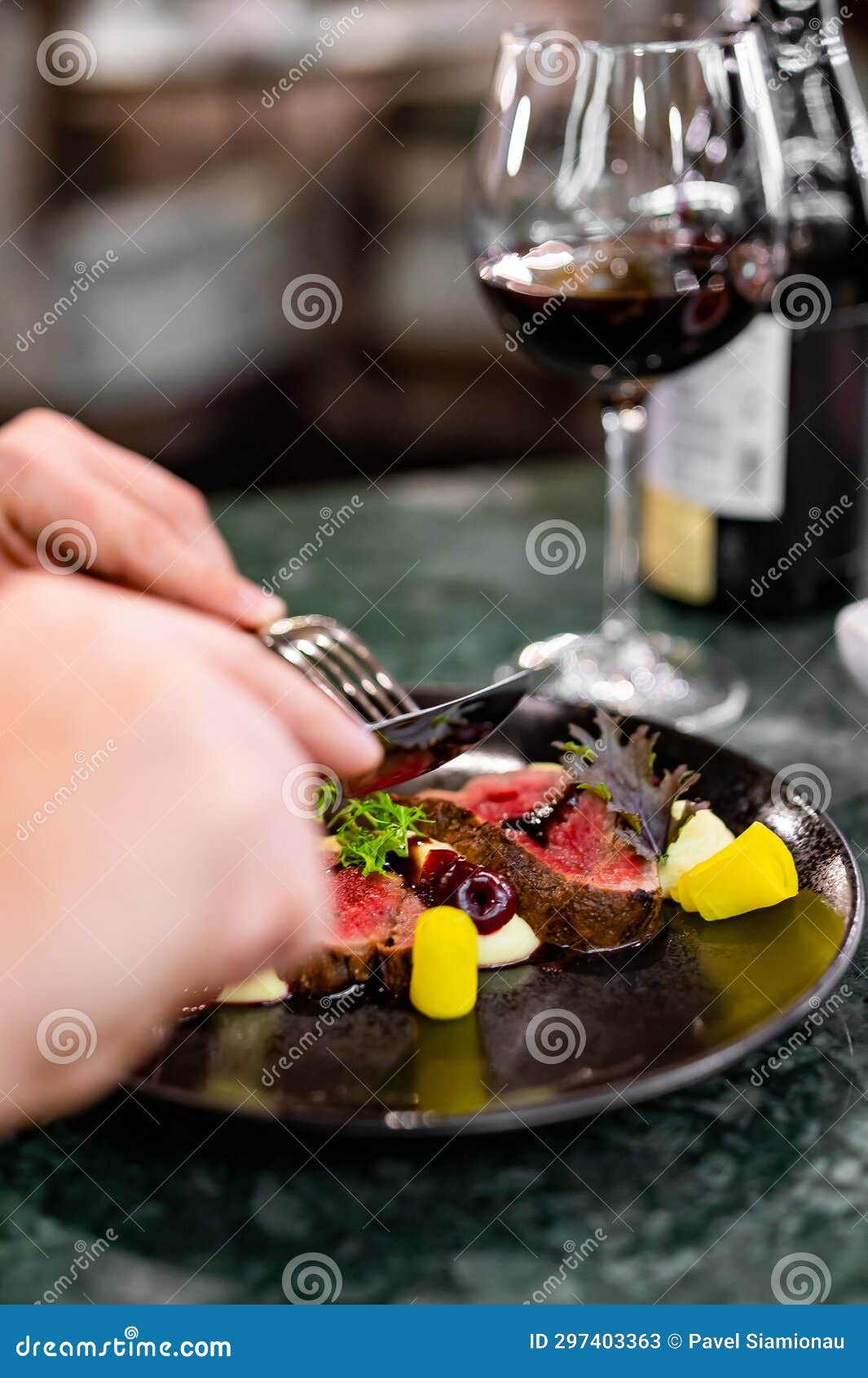 Man Hands Eats Meat in a Restaurant Stock Image - Image of lifestyle ...