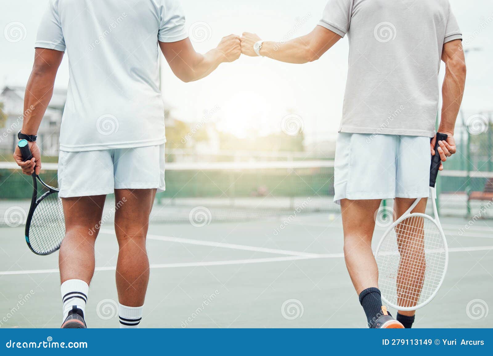 Man Hands And Fist Bump In Tennis For Teamwork Sports Motivation Or