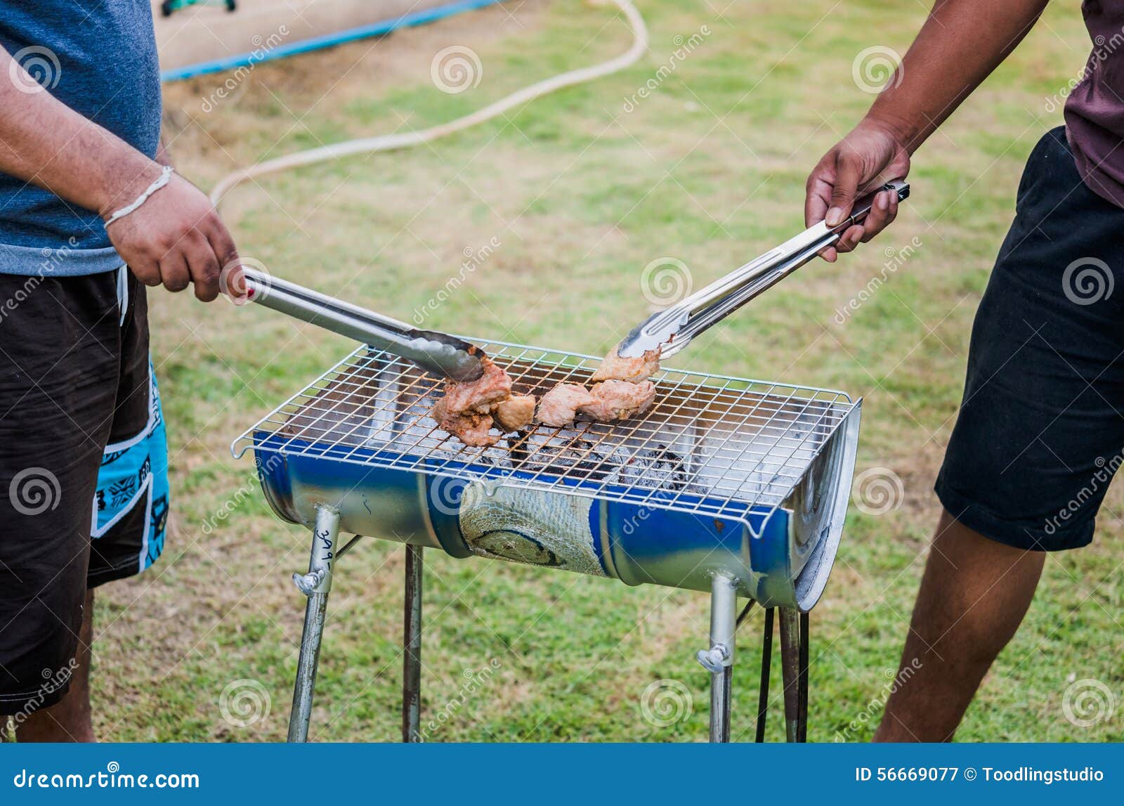 Man Hands Grilling Meat on a Grill Stock Image - Image of grilling ...