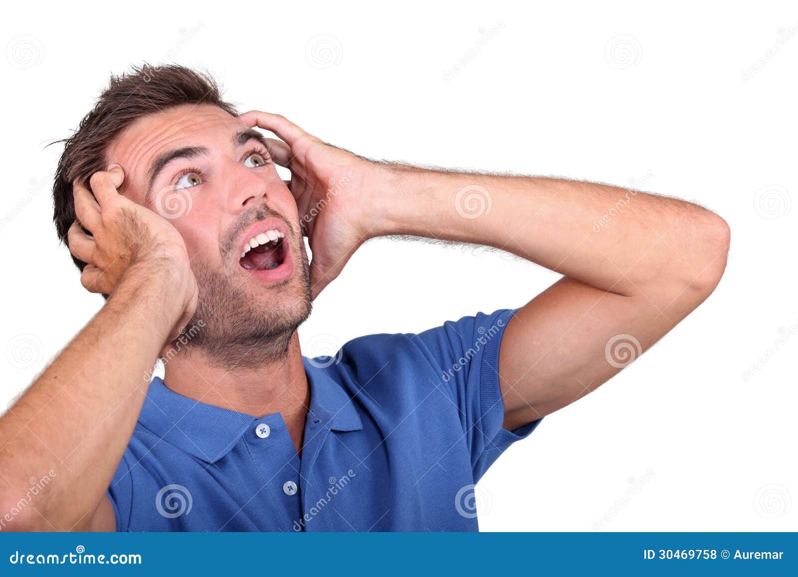 Man with hands on head stock photo. Image of holding - 30469758