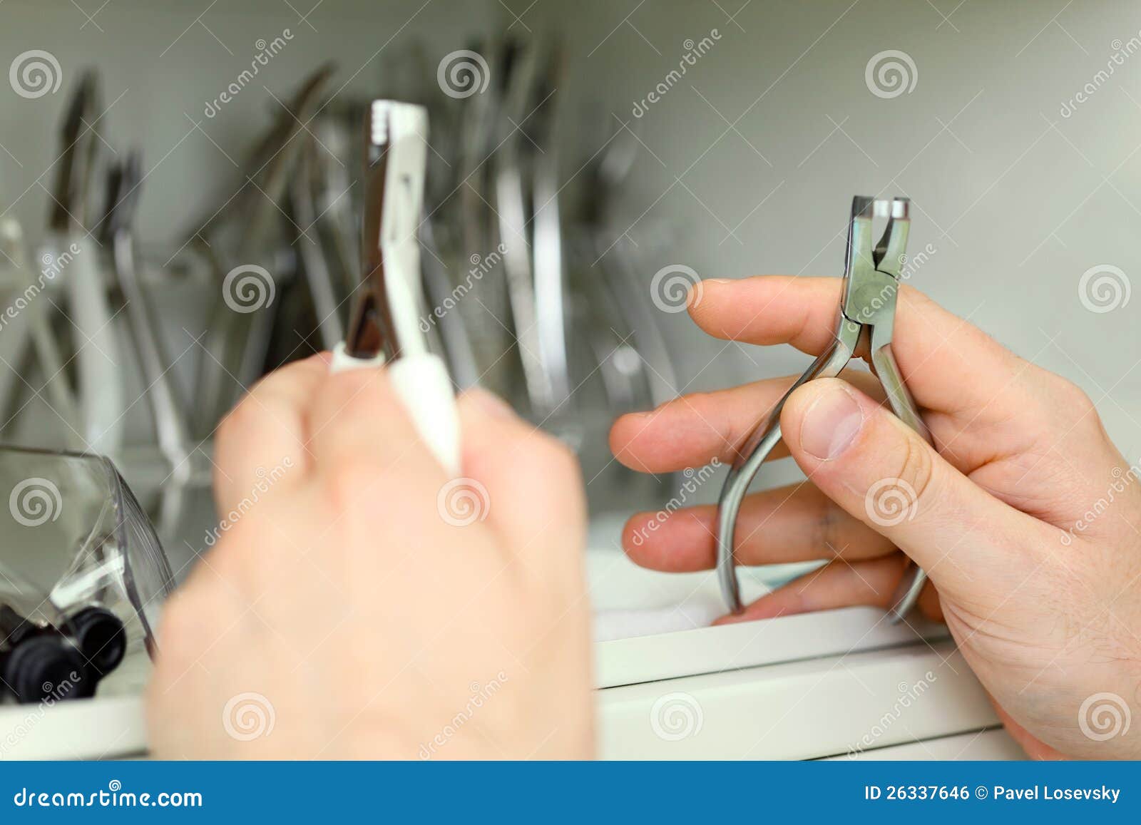 Man Hands Held Metal Dental Instruments. Stock Photo - Image of dentist ...