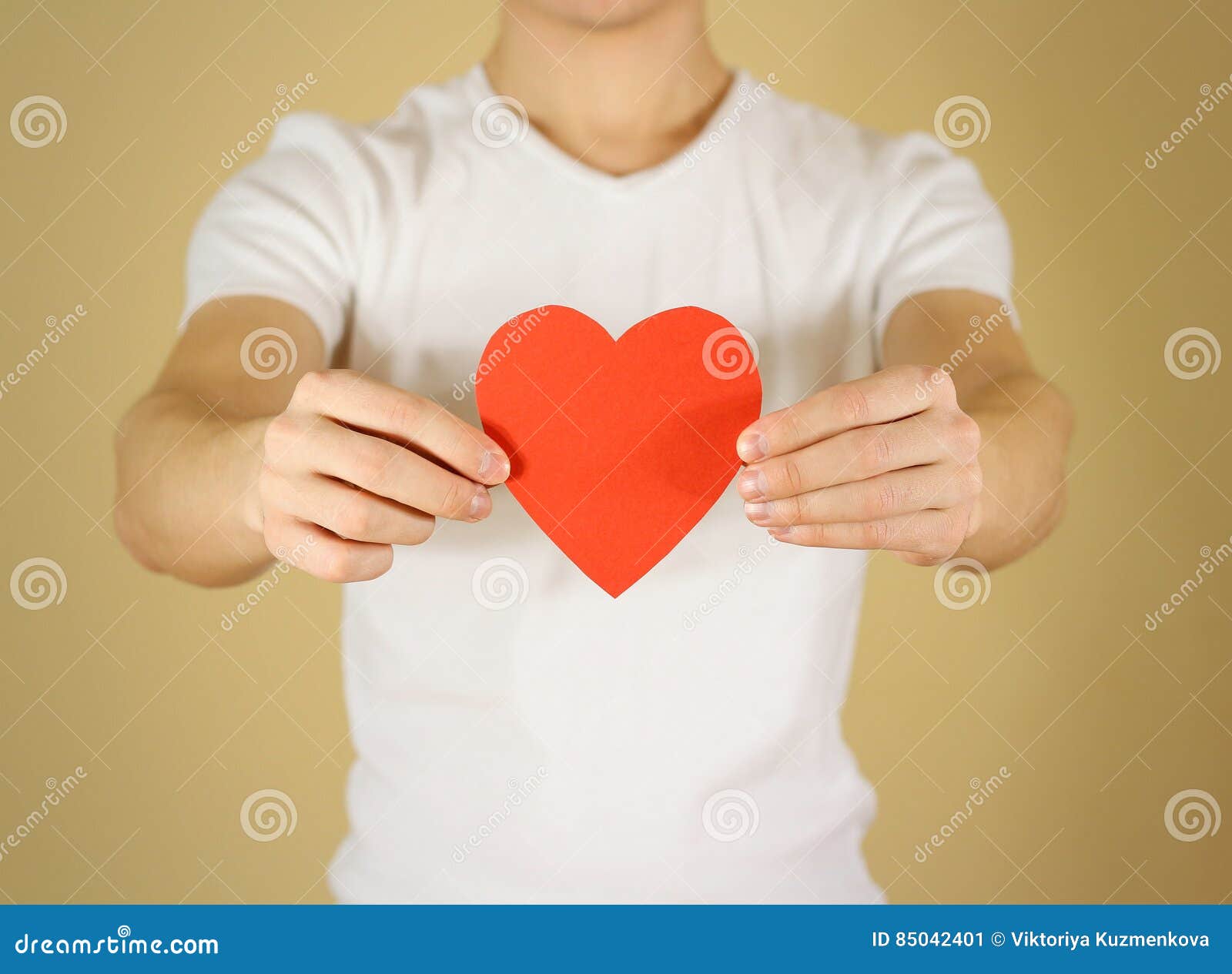 Man Hands Holding Blank Empty Red Valentines Card with Heart on Stock ...