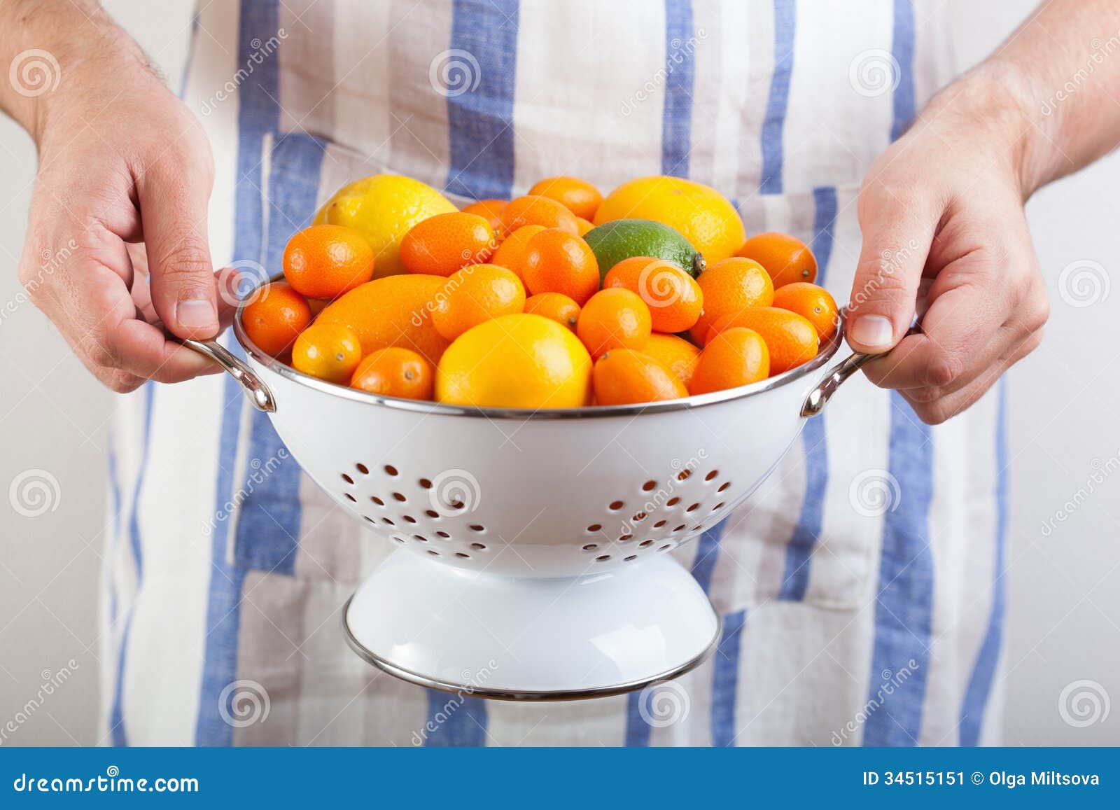 Man Hands Holding Colander with Citrus Fruits Stock Image - Image of ...