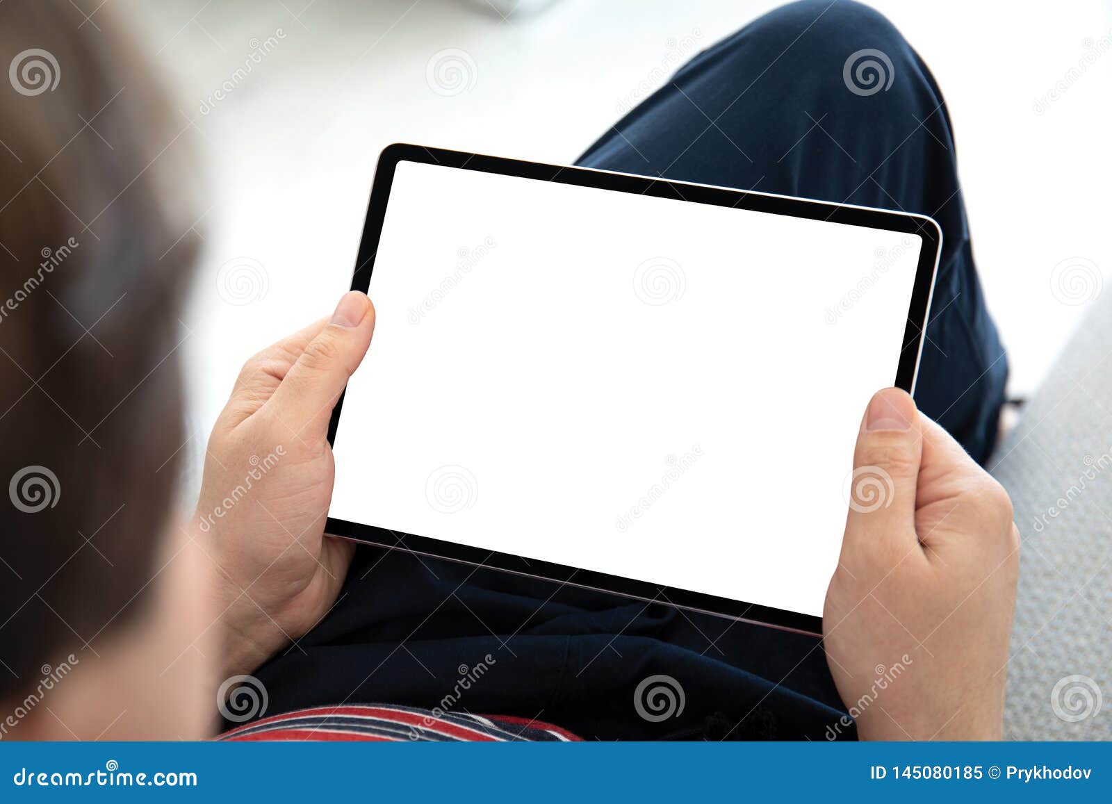 Man Hands Holding Computer Tablet with Screen in Room Stock Image ...