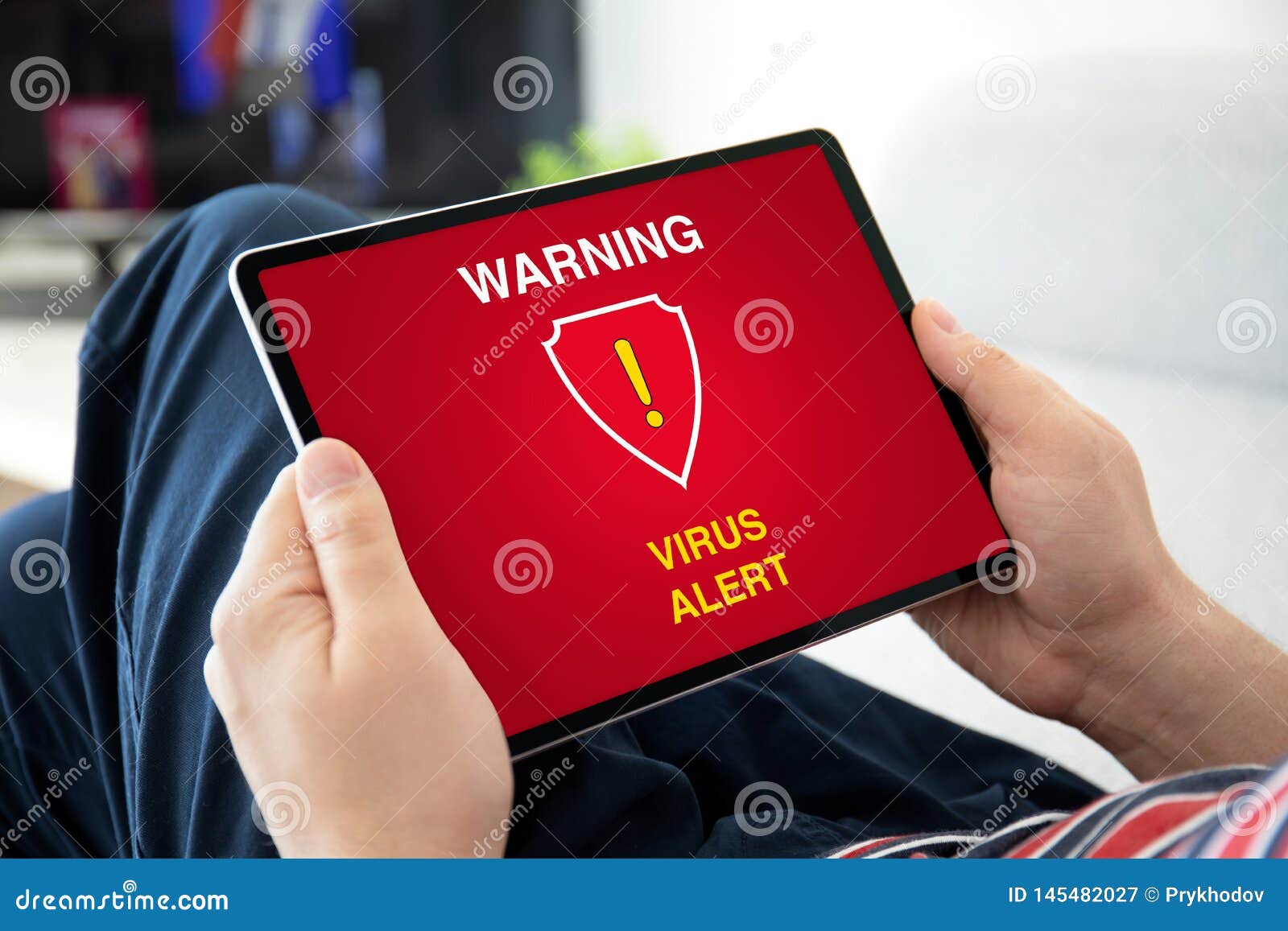 Man Hands Holding Computer Tablet with Warning Virus Alert Stock Image ...