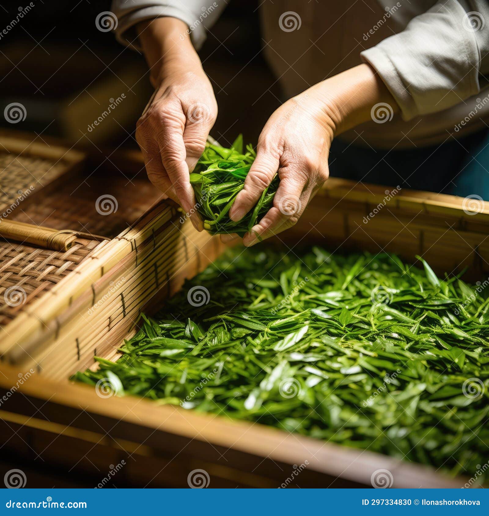 Man Hands Holding Green Tea Leaves. AI Generated Stock Photo - Image of ...