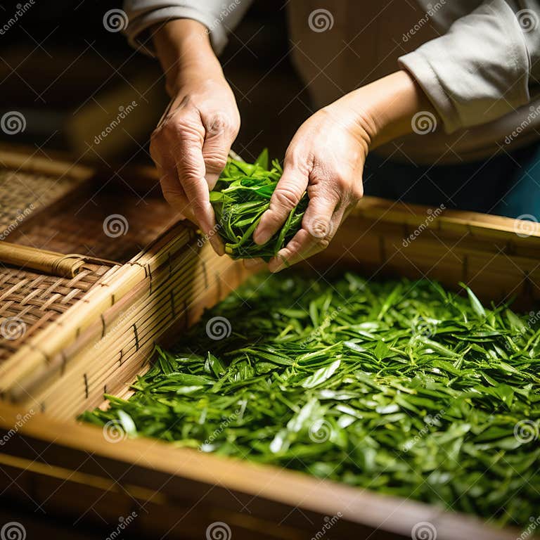 Man Hands Holding Green Tea Leaves. AI Generated Stock Photo - Image of ...