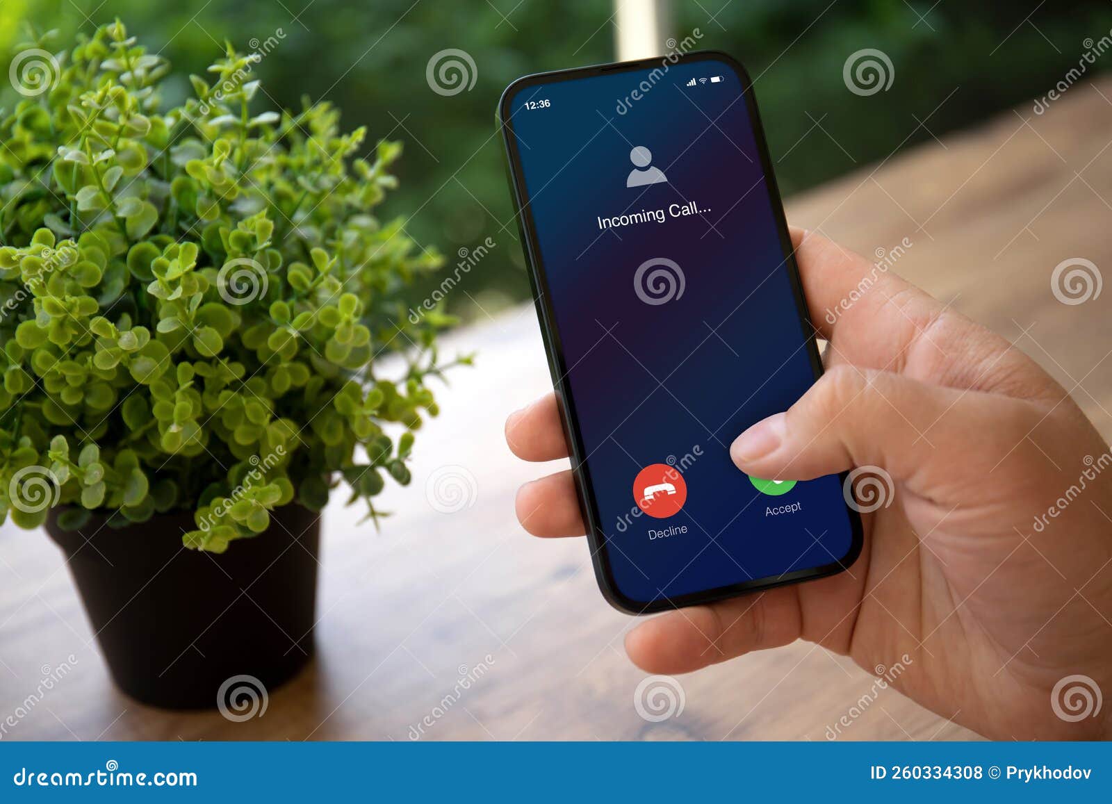 Man Hands Holding Phone with Incoming Call on Screen Stock Photo ...