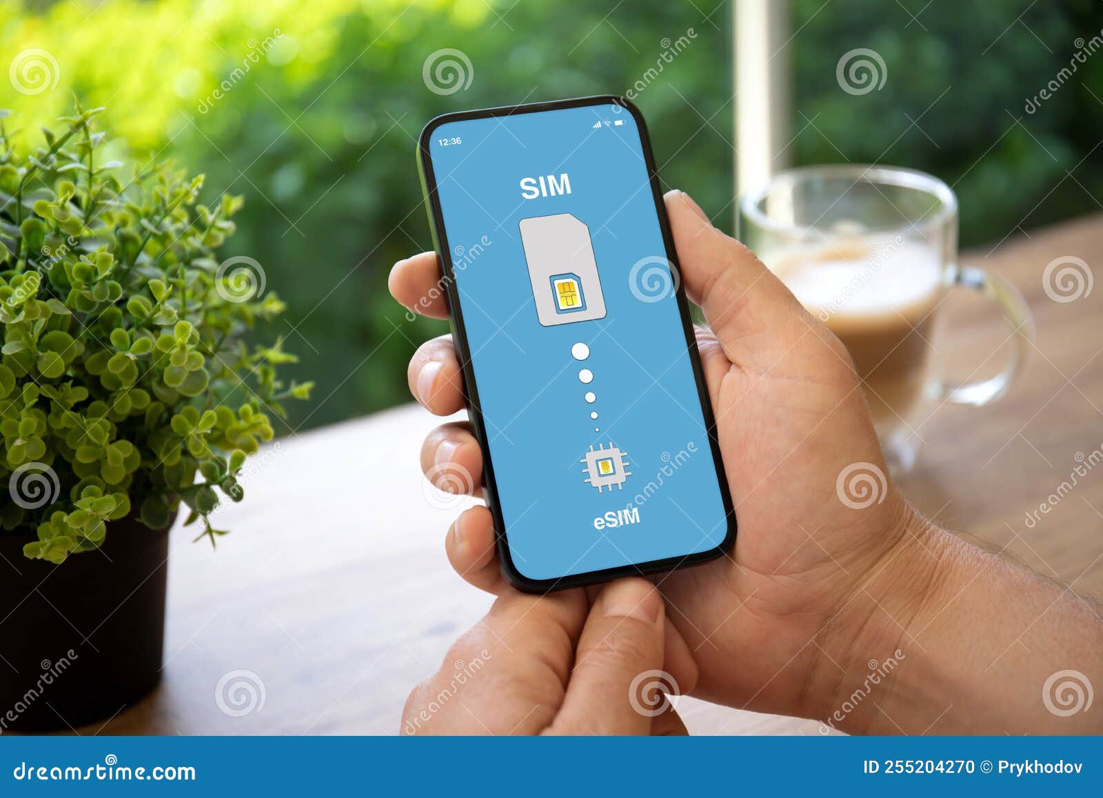 Man Hands Holding Phone with Sim Card Replacement on ESim Stock Photo ...