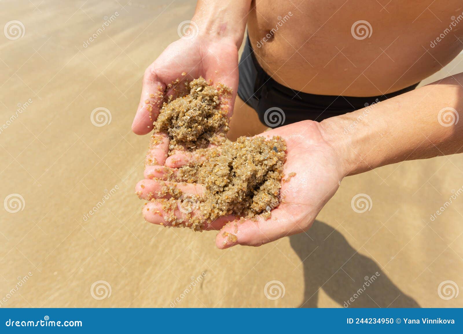 Man Hands Holding Sand on the Beach. Stock Photo - Image of flowing ...