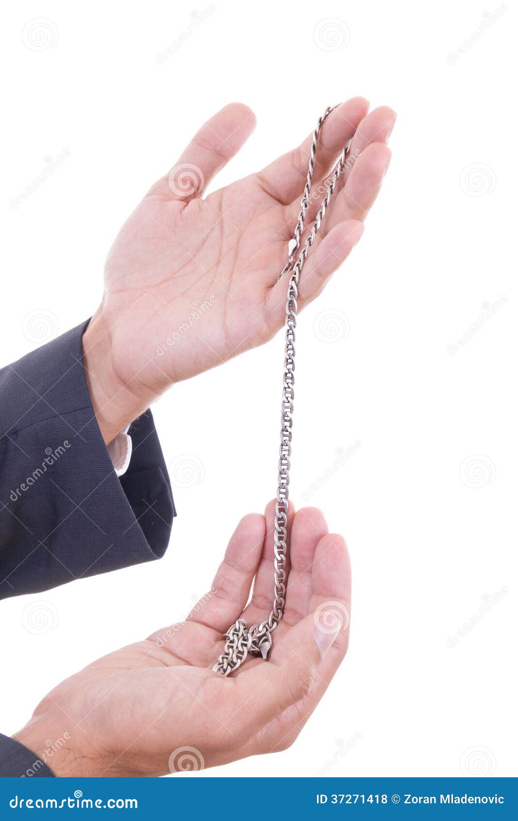 Man Hands Holding Silver Necklace Stock Photo - Image of finger, chain ...
