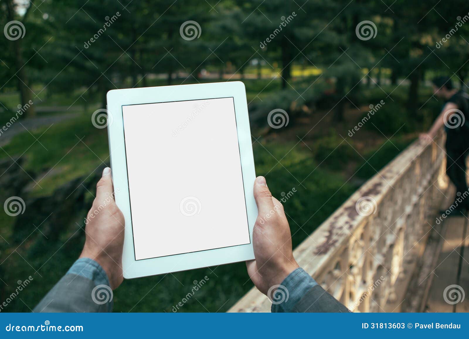 Man hands holding tablet stock image. Image of tablet - 31813603