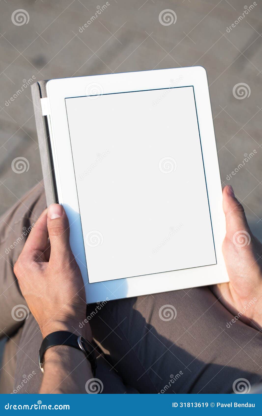 Man Hands Holding Tablet Pc Stock Image - Image of lifestyle, project ...