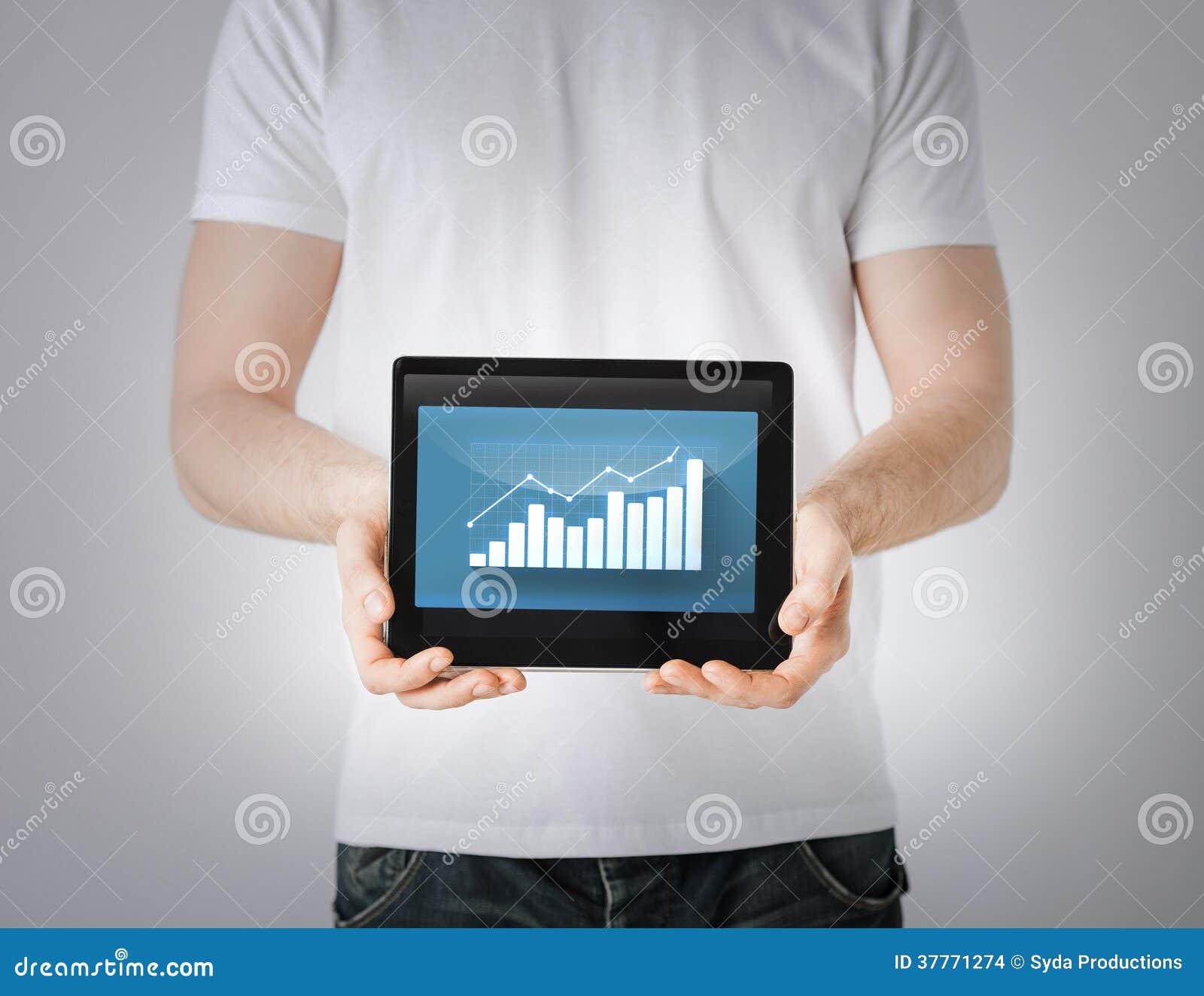 Man Hands Holding Tablet Pc with Graph Stock Photo - Image of gadget ...