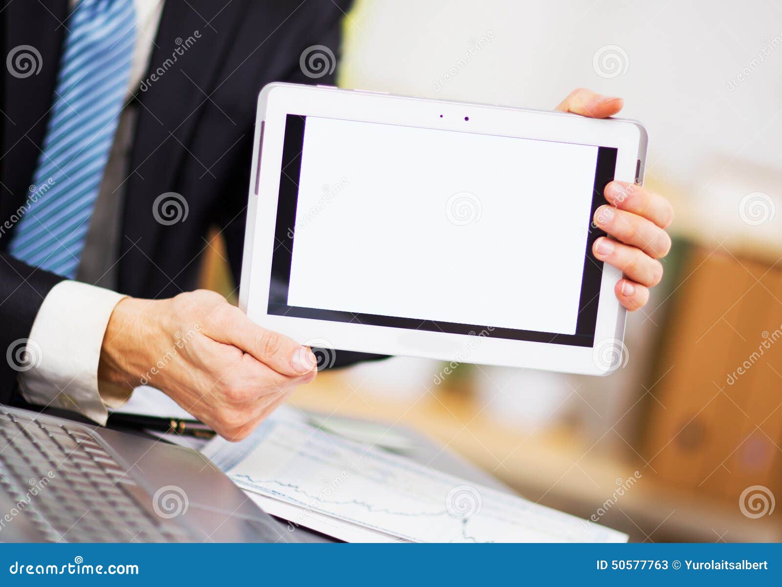 Man Hands are Holding the Touch Screen Device. Stock Image - Image of ...