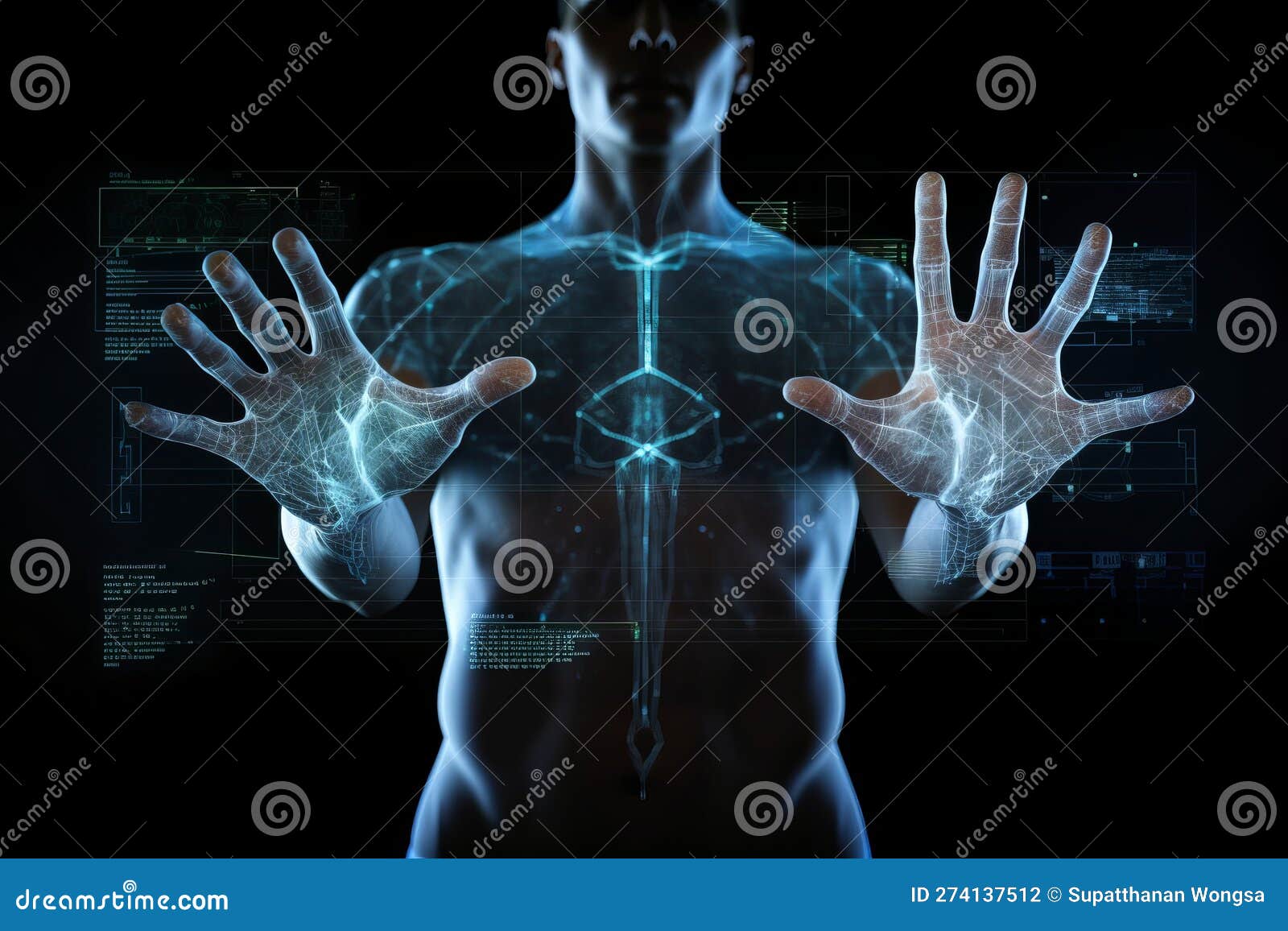 Man Hands Holdinga Digital Screen with the Projectio Stock Illustration ...