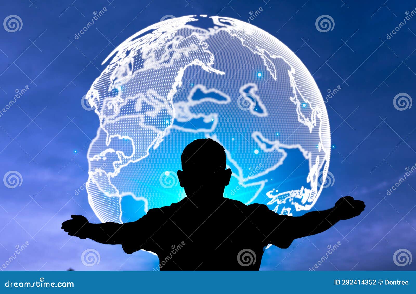 Man Hands Hug Global Network and Data Customer Connection Stock Photo ...