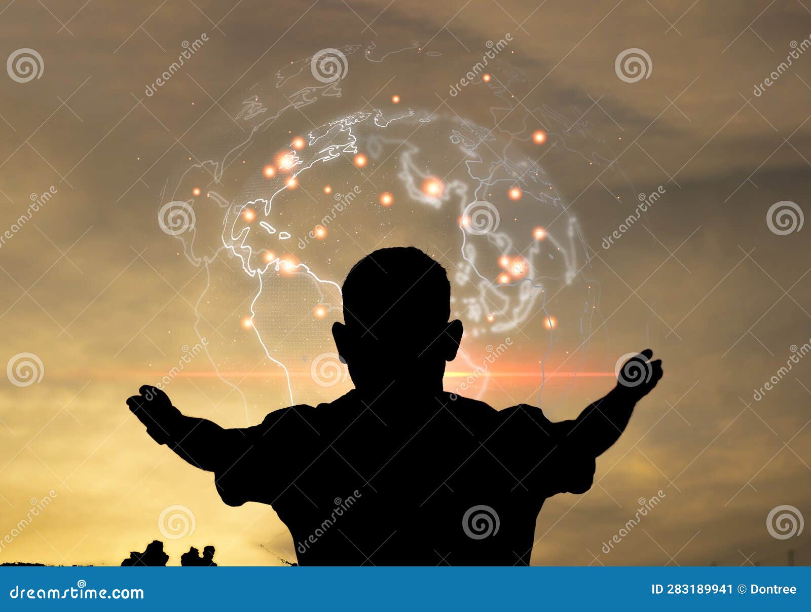 Man Hands Hug Global Network and Data Customer Connection Stock Image ...