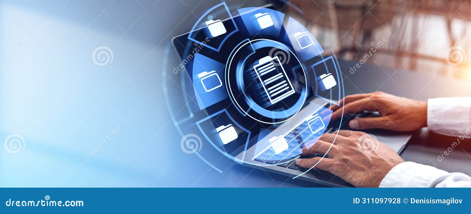 Man Hands with Laptop and DMS Interface Stock Photo - Image of search ...