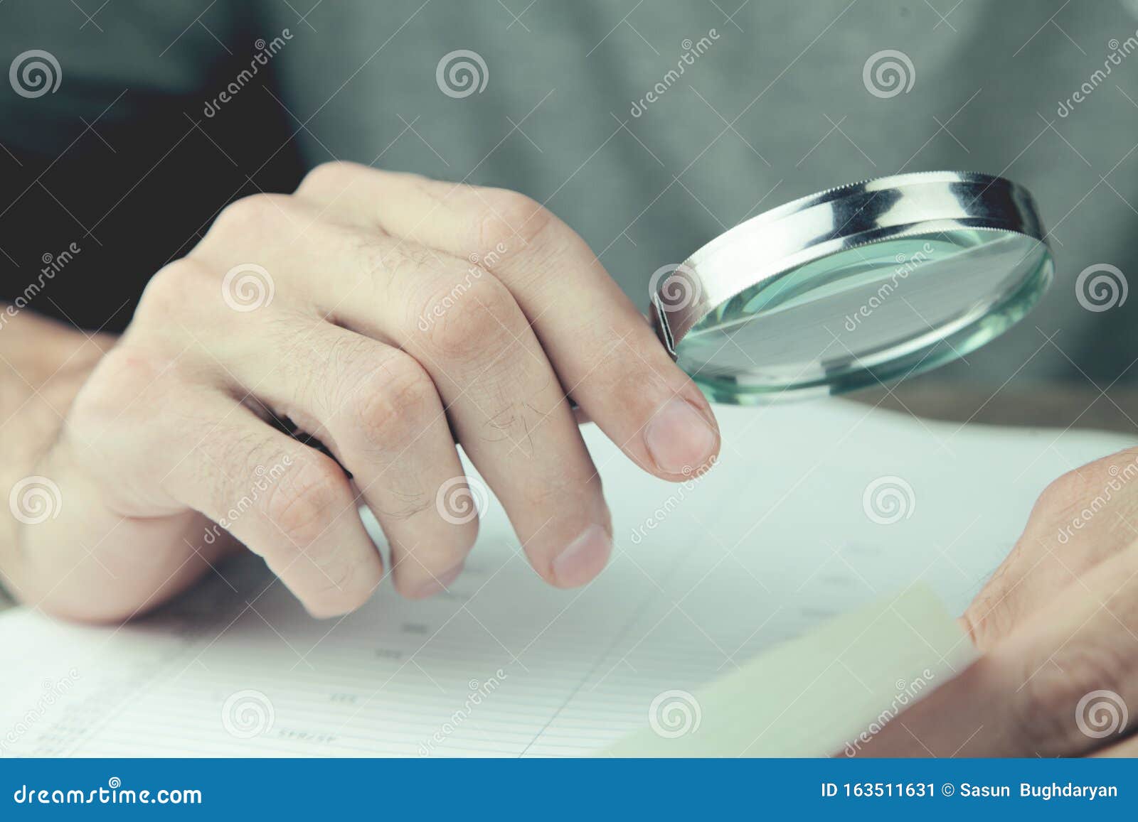 Man Hands Looking Document with Magnifying Glass Stock Image - Image of ...
