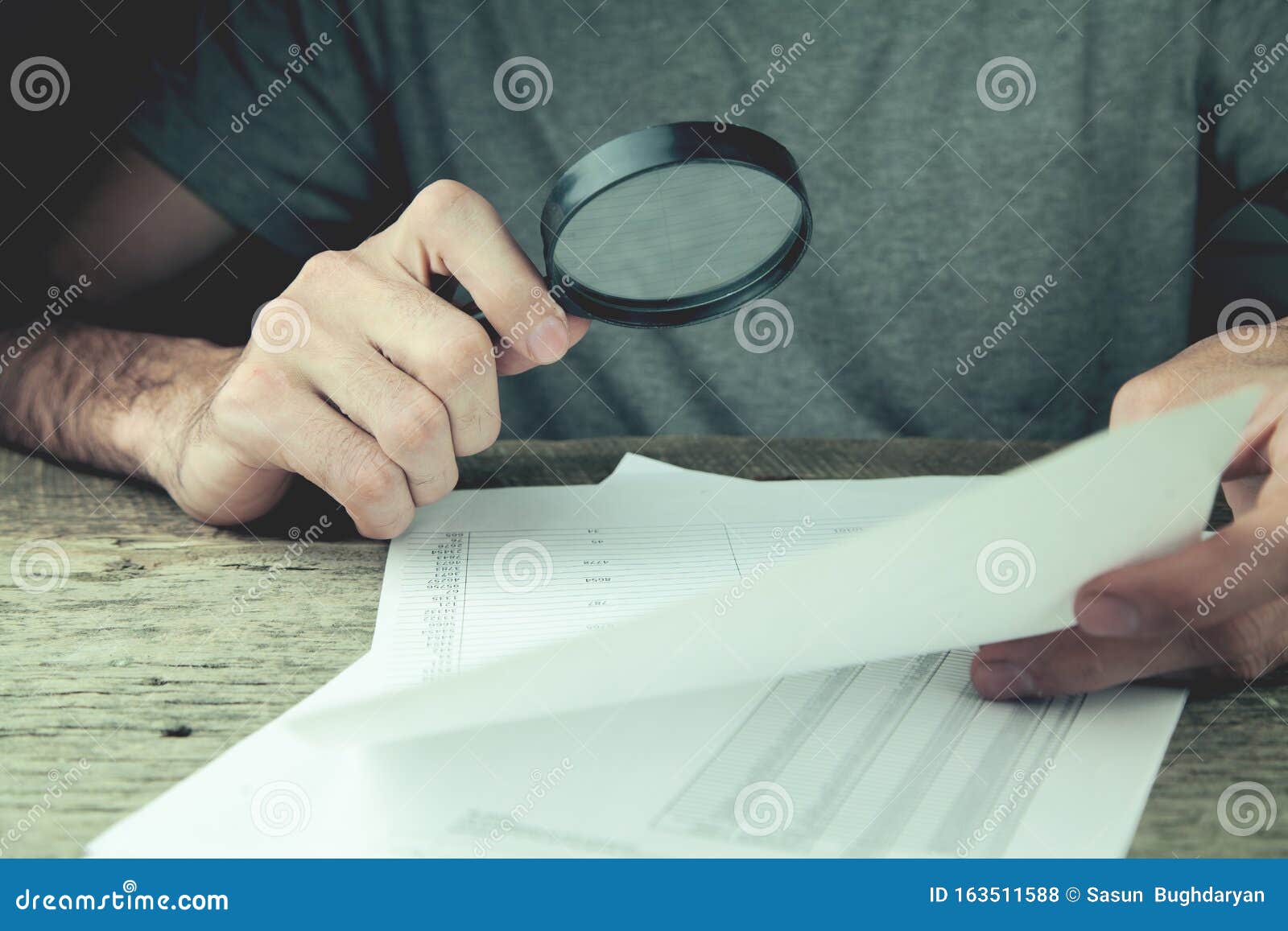 Man Hands Looking Document with Magnifying Glass Stock Photo - Image of ...