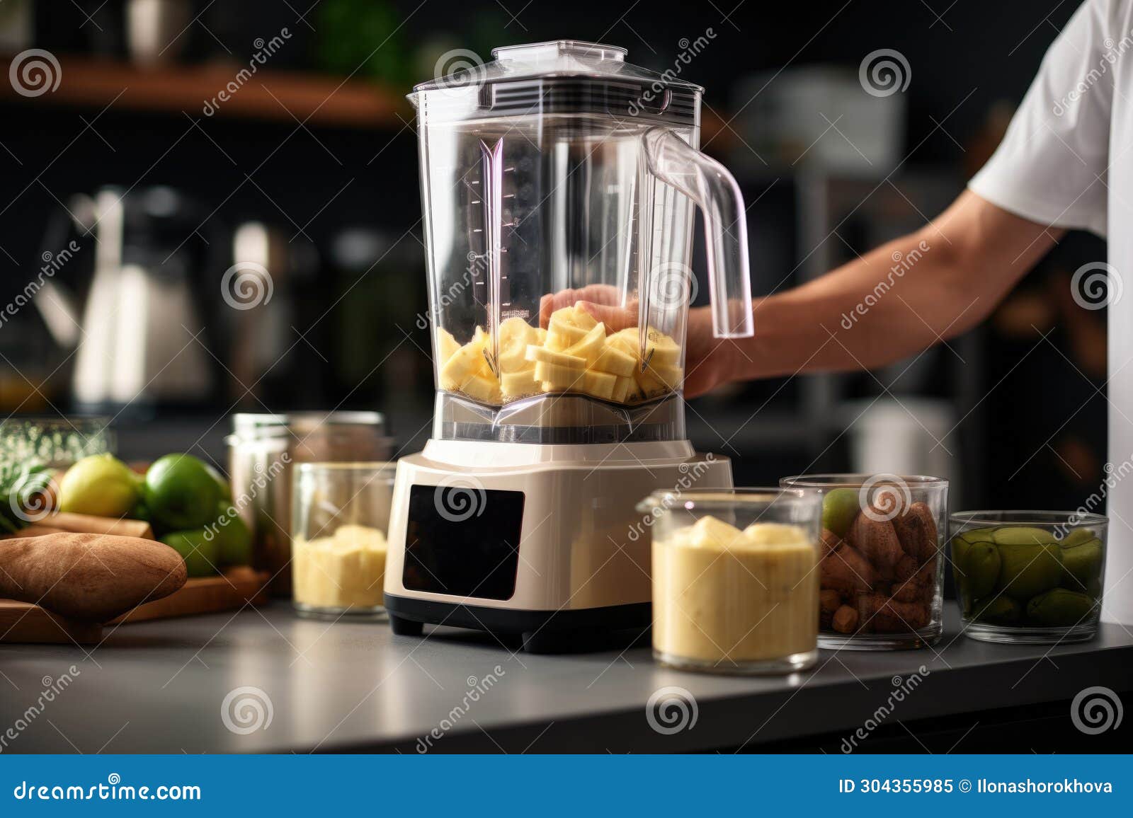 Man Hands Making Smoothie Using Blender. Ai Generated Stock Image ...