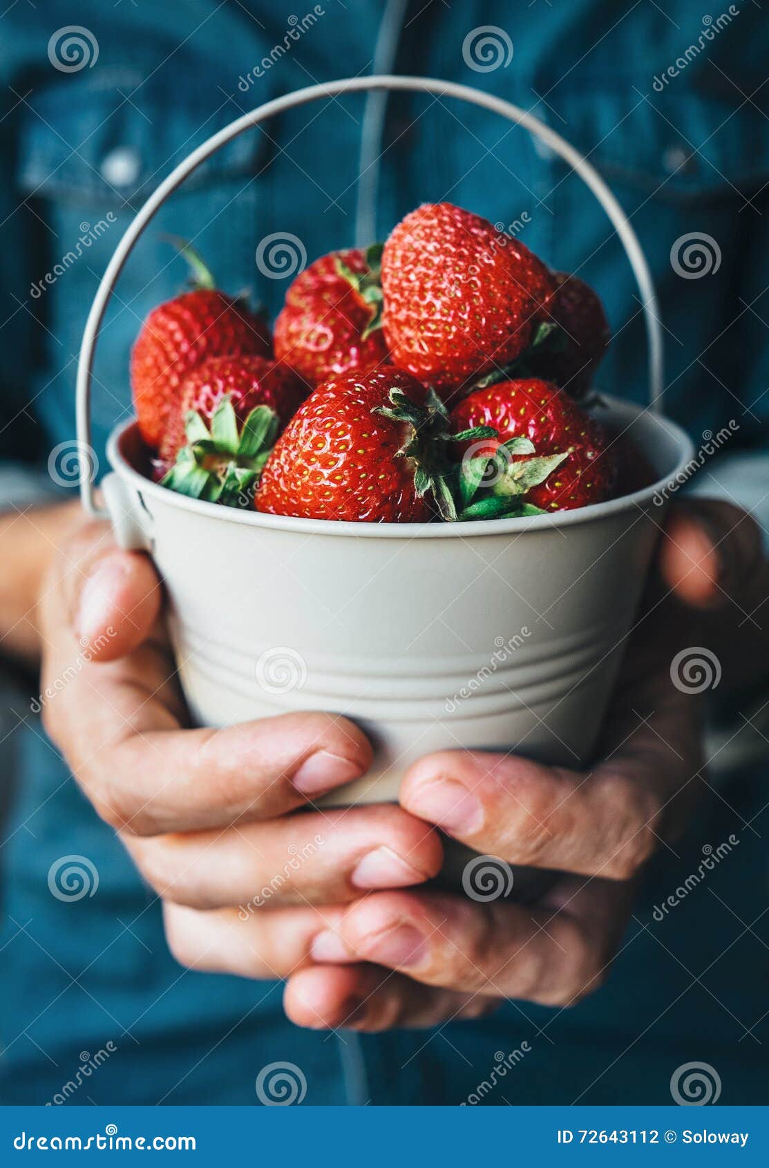 Man Hands with Miniature Bucket with Strawberry Stock Photo - Image of ...