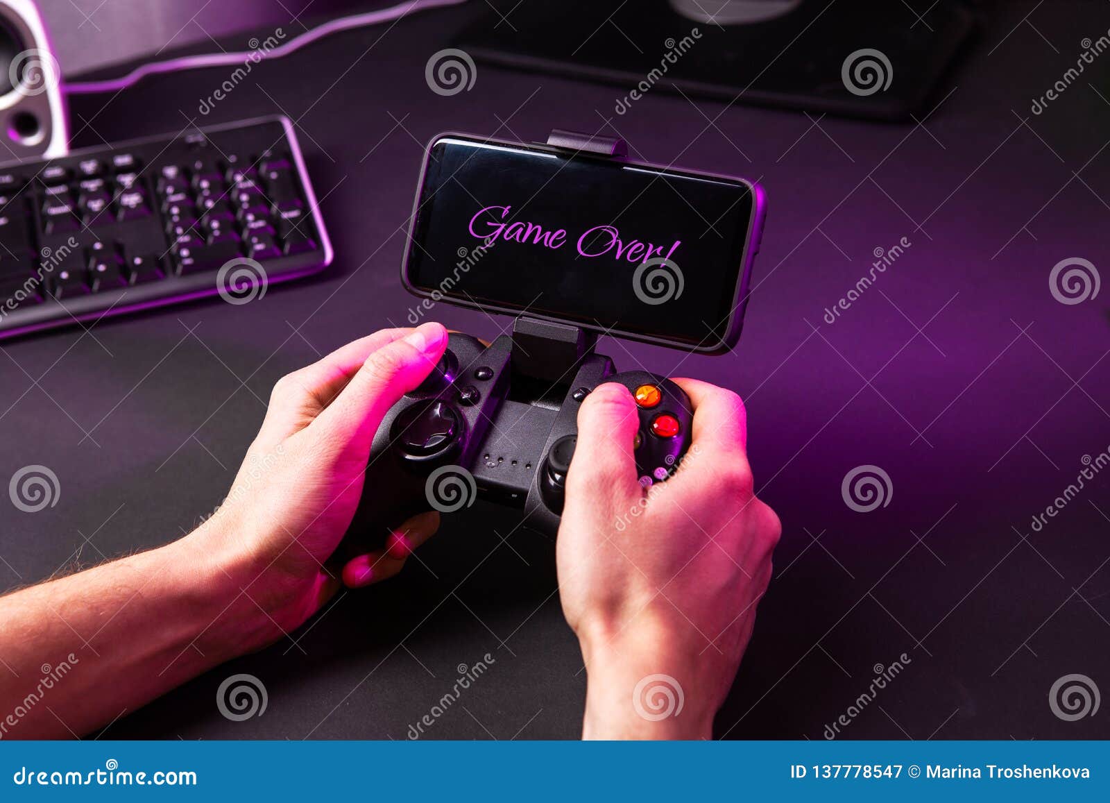 Man Hands Playing a Computer Game with a Game Joystick. Stock Image ...