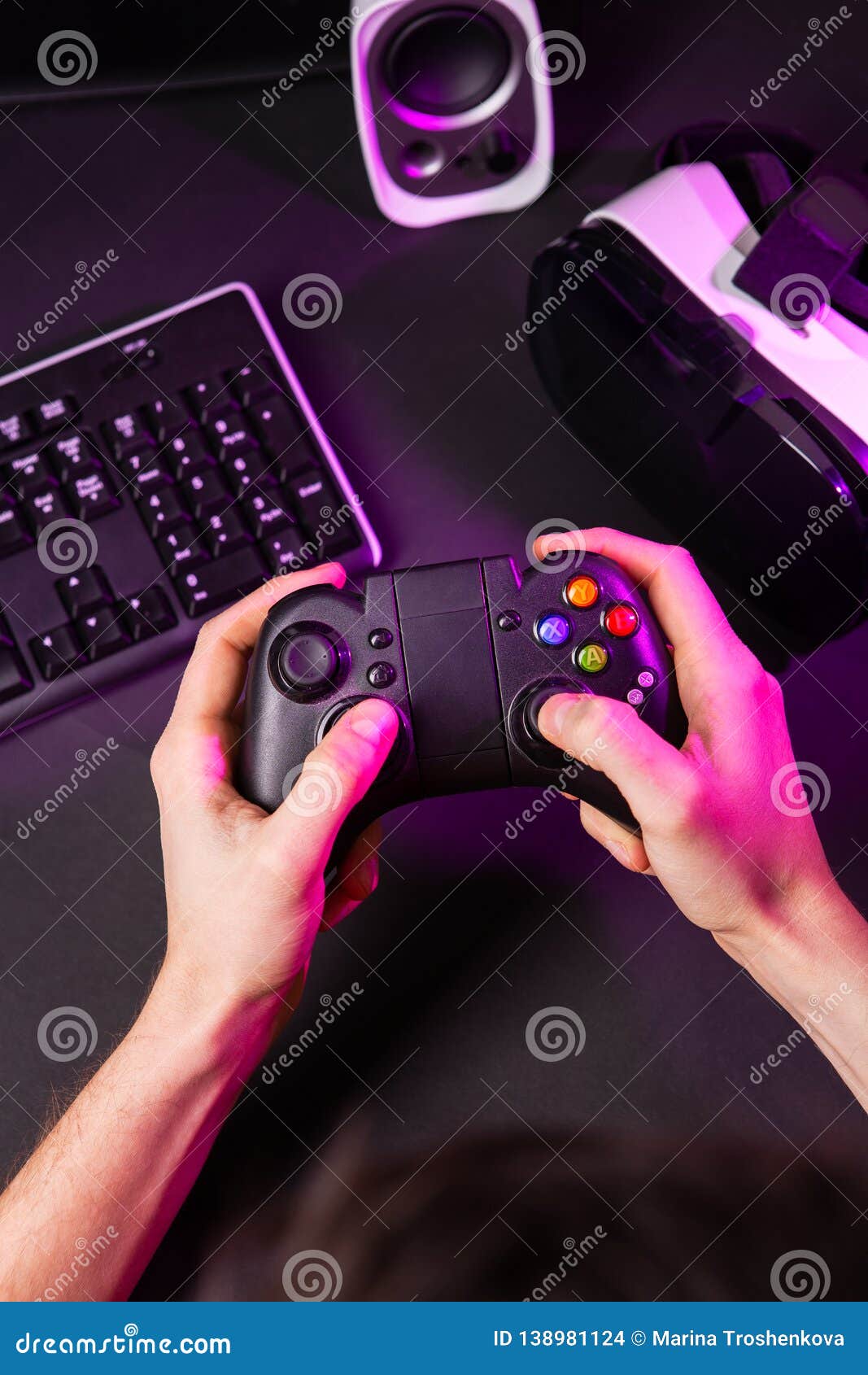 Man Hands Playing a Computer Game with a Game Joystick. Stock Photo ...