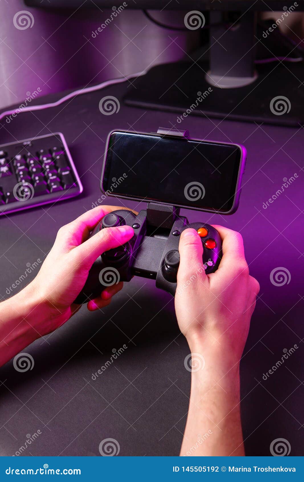 Man Hands Playing a Computer Game with a Game Joystick. Stock Photo ...