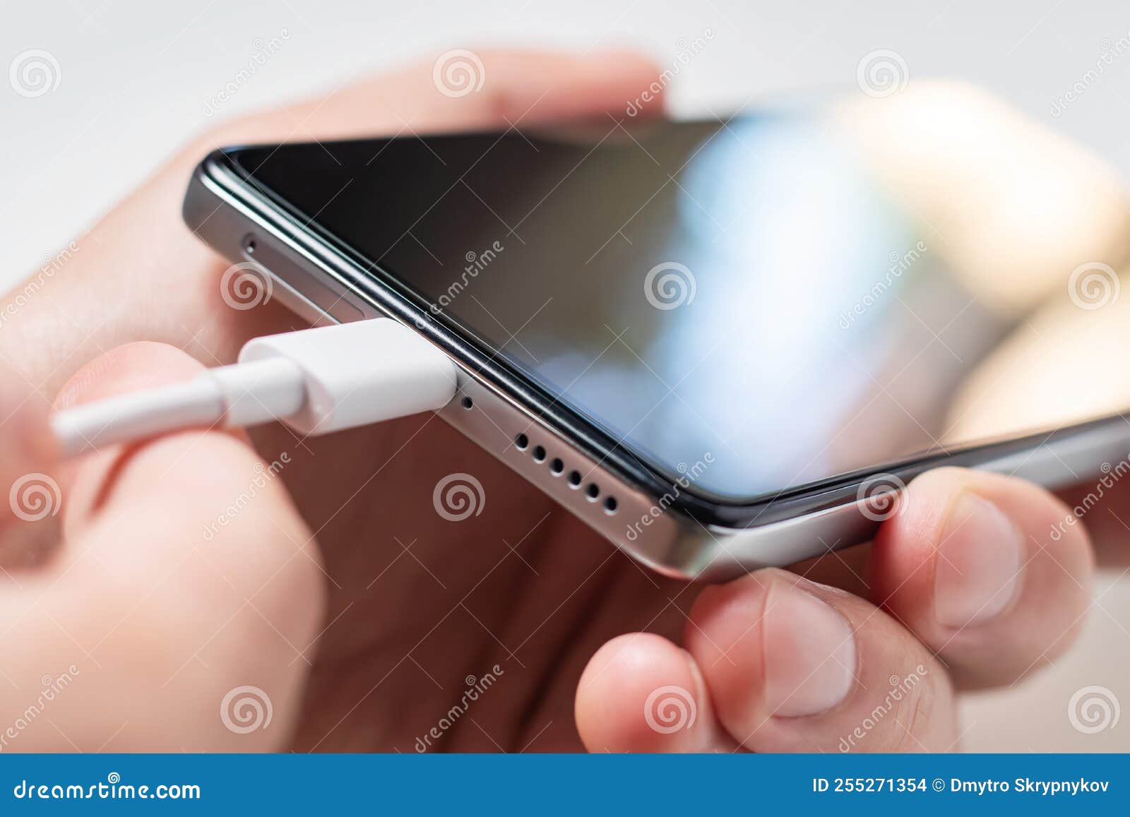 Man Hands Plugging a Charger in a Smart Phone Stock Photo - Image of ...