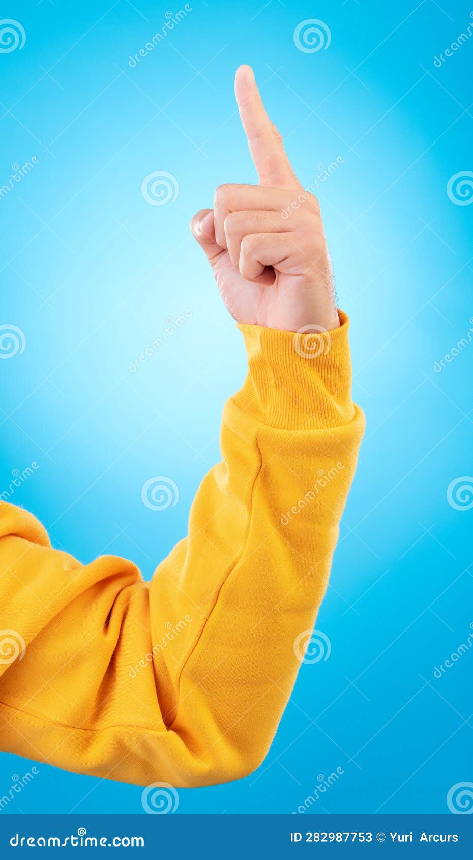 Man, Hands and Pointing Up Finger for Idea, Solution or Remember in ...