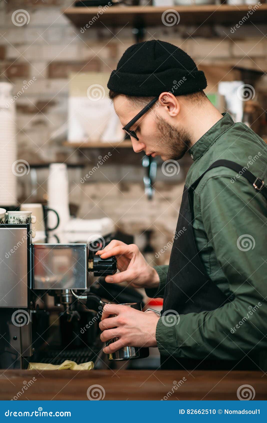 Man Hands Pours Drink from a Coffee Machine. Stock Photo - Image of ...