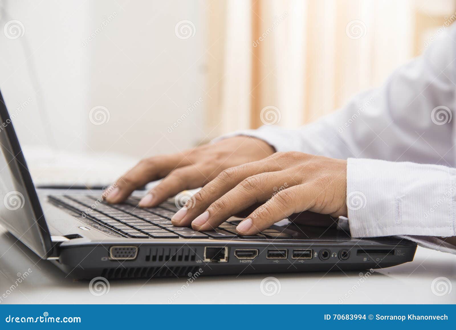Man Hands Print on the Laptop. Stock Photo - Image of screen, home ...