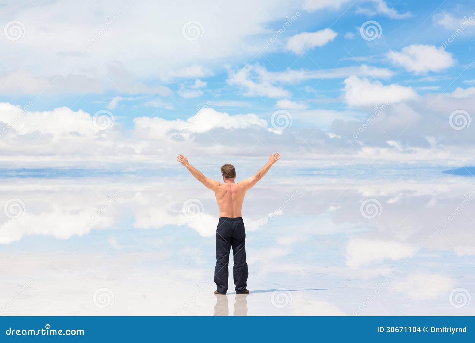 Man with hands raised stock photo. Image of reflection - 30671104