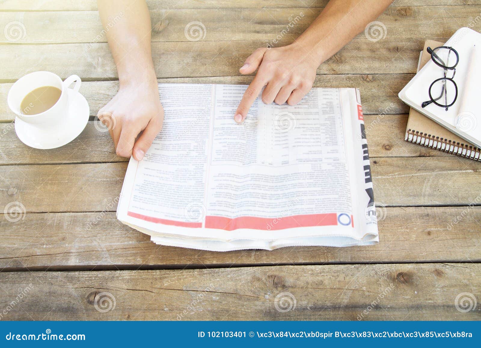 Man Hands Reading Newspaper Stock Image - Image of working, desk: 102103401