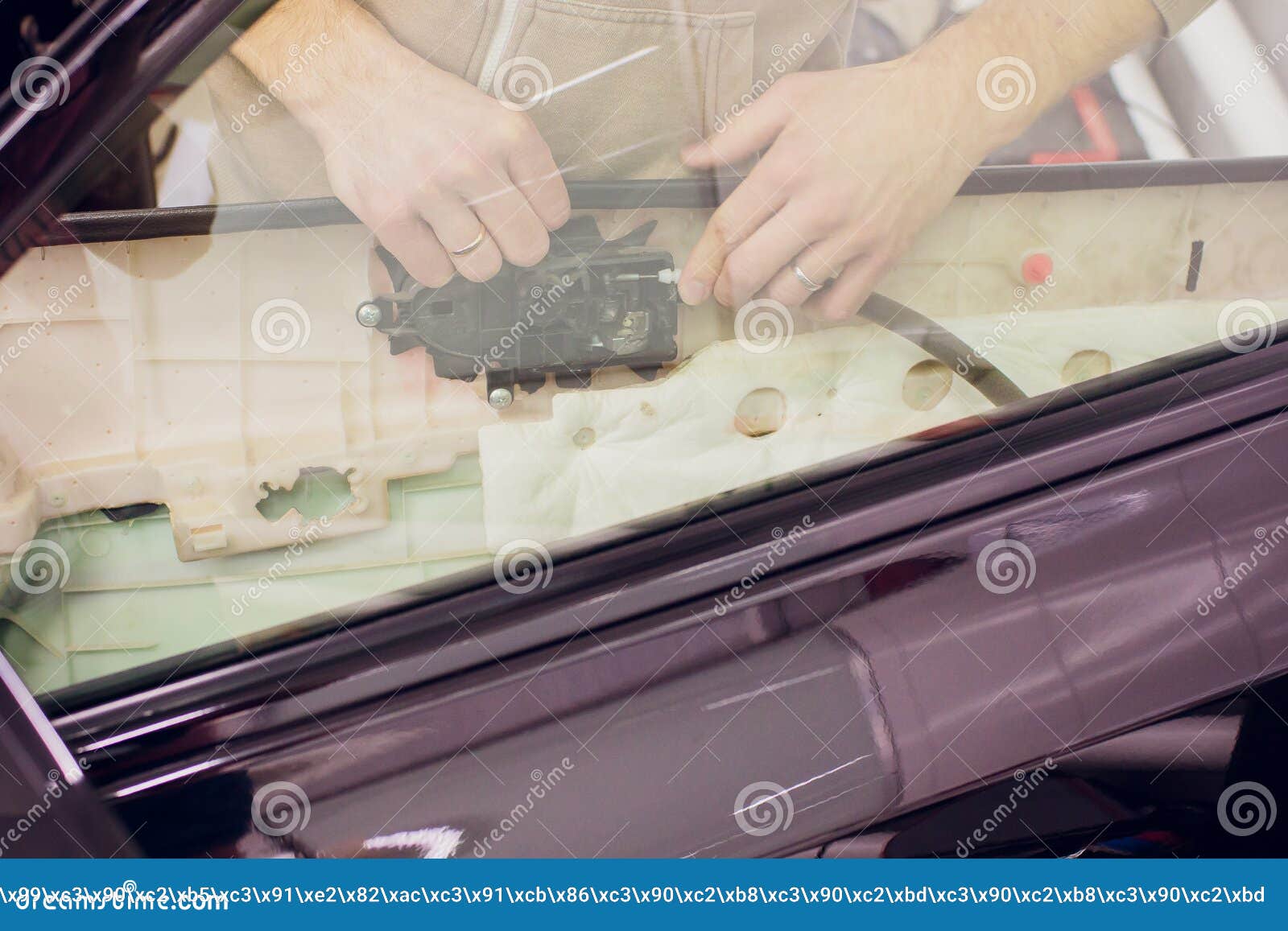 A Man Hands Repair Left Door Car Locks Repair Man Stock Image - Image ...