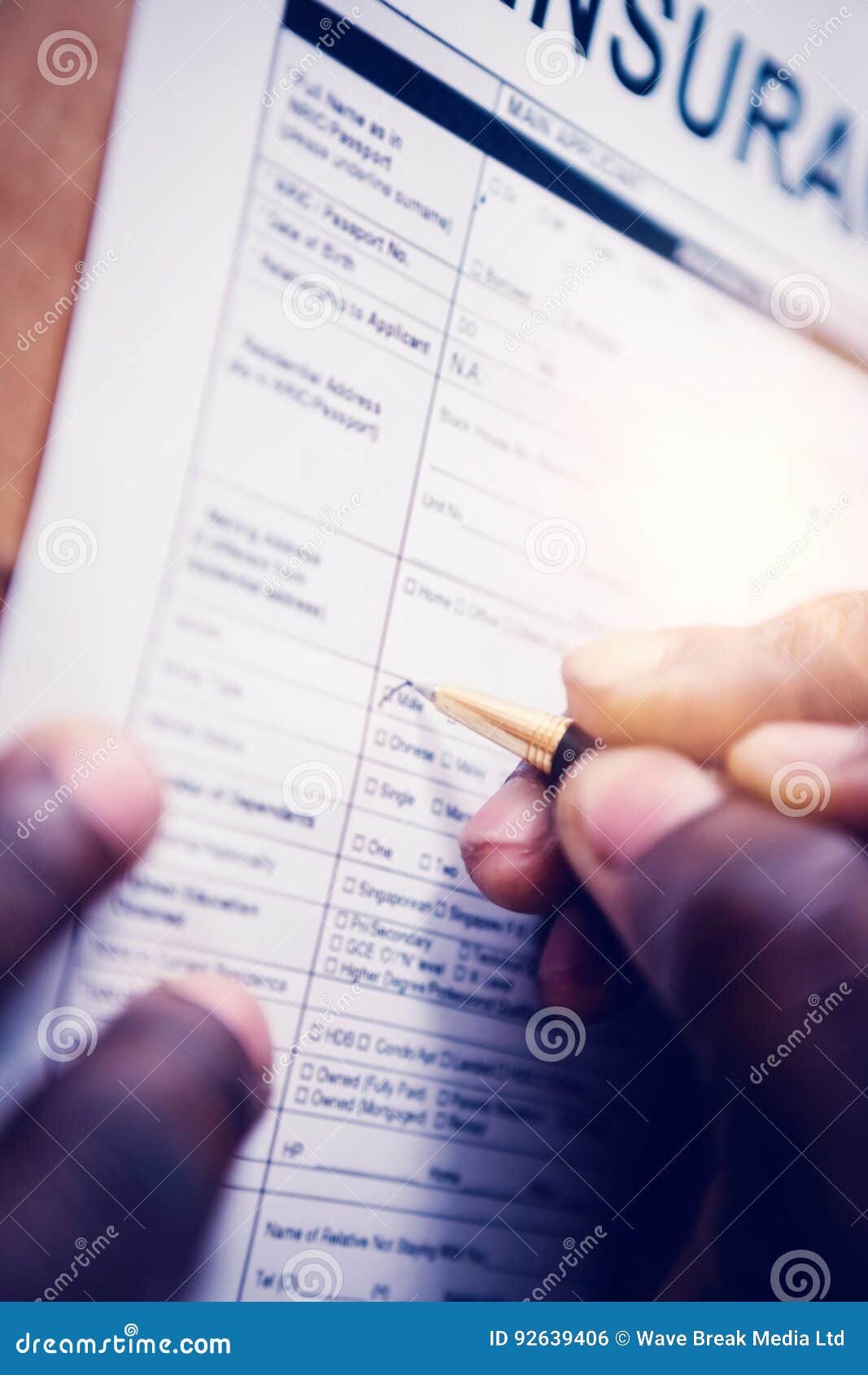 Man Hands Signing Insurance Document Stock Photo - Image of black ...