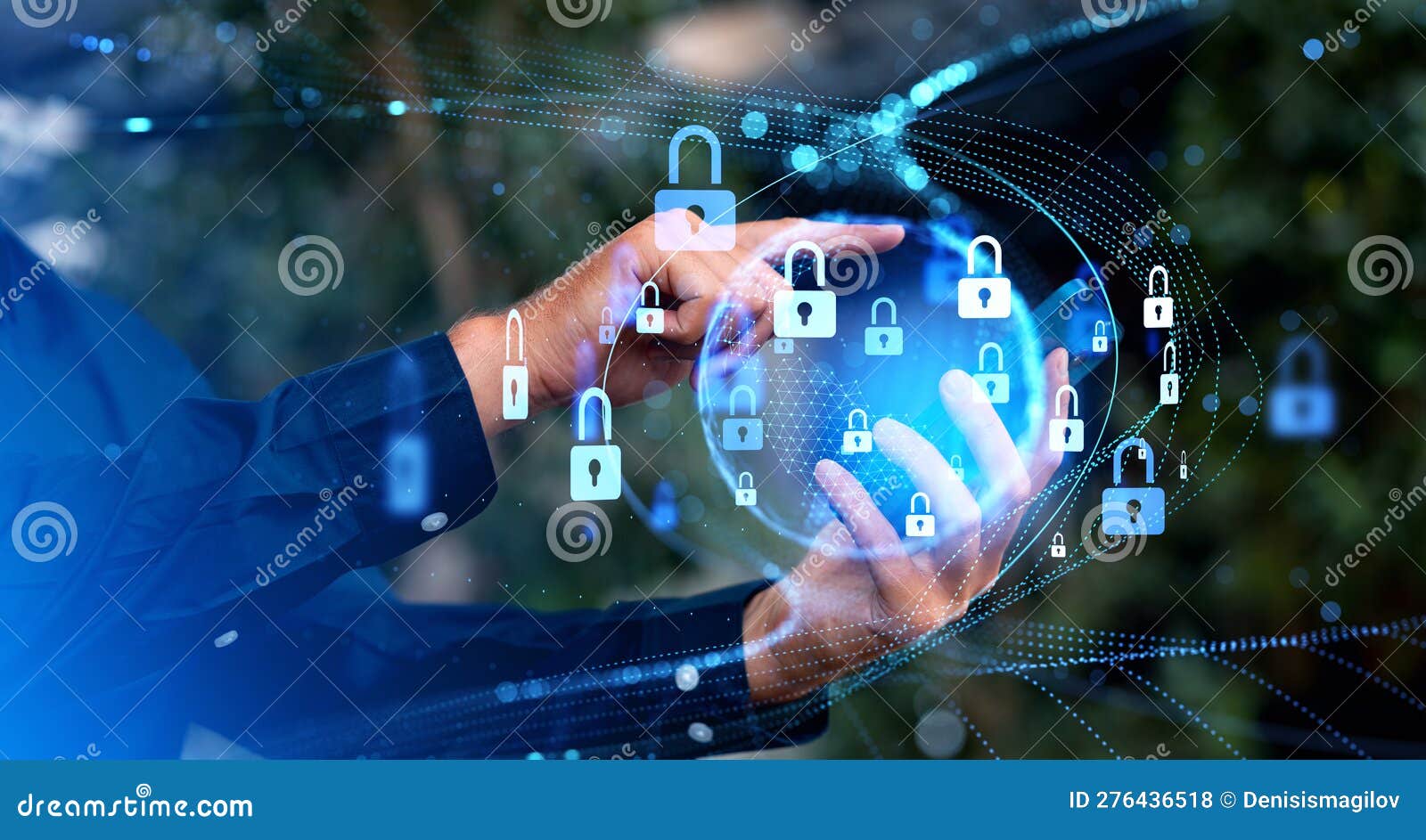 Man Hands with Smartphone, Data Protection Interface Stock Photo ...