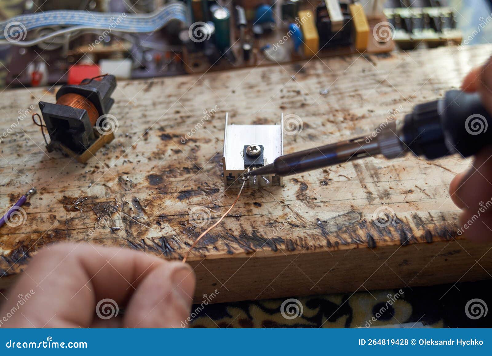 Man Hands Soldering Copper Wire with Transistor Stock Photo - Image of ...
