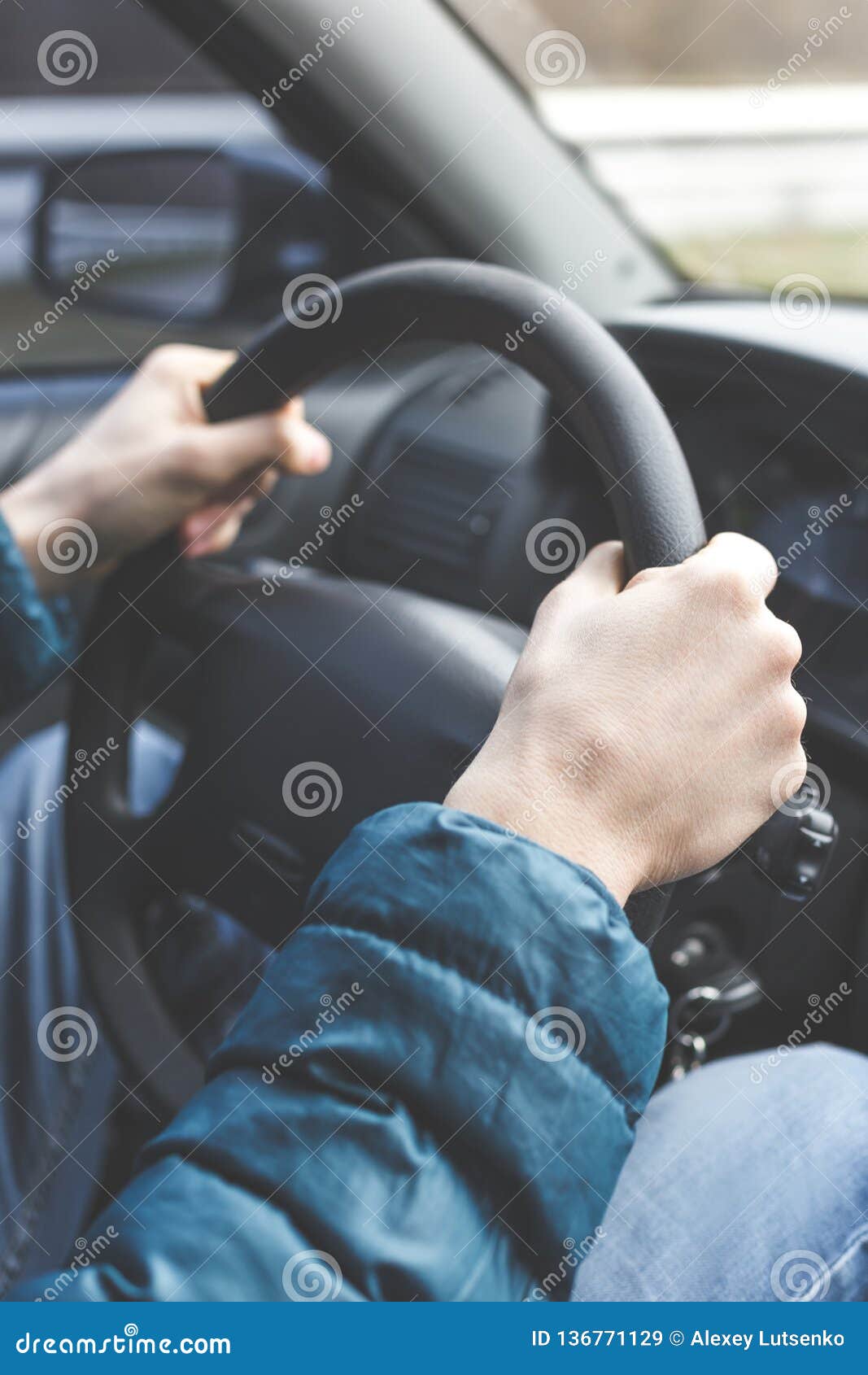 Man Hands on the Steering Wheel Stock Image - Image of steering ...