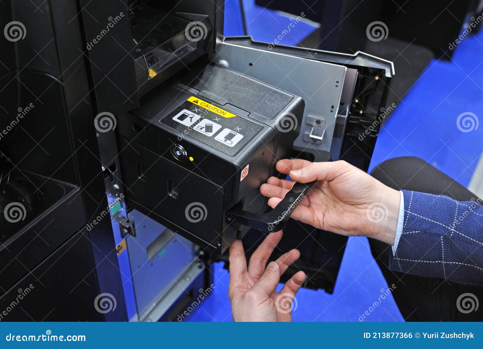 Man Hands Taking the Cash Cassette from the Cash Recycler Stock Photo ...