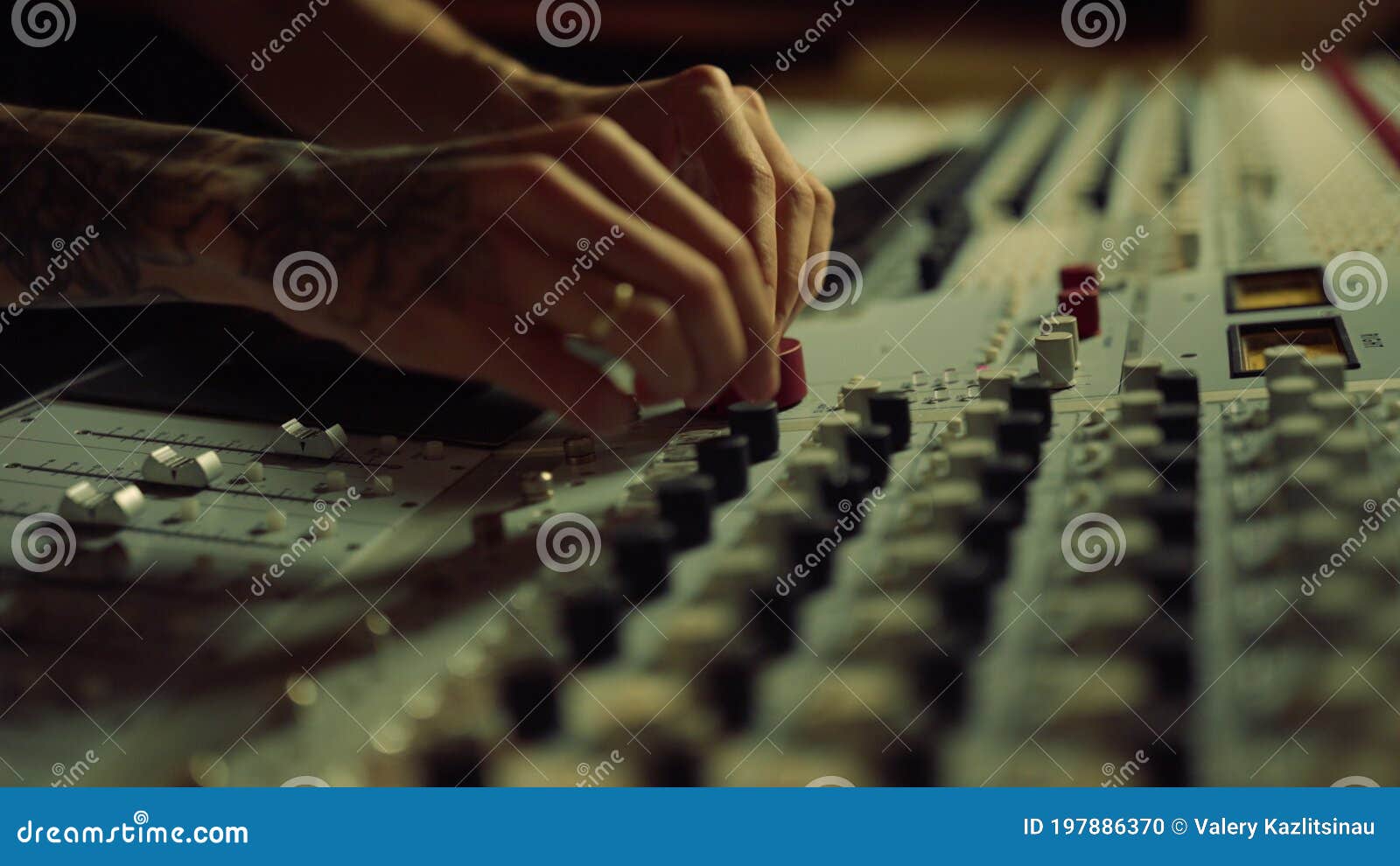 Man Hands Touching Sliders in Recording Studio. Sound Engineer ...
