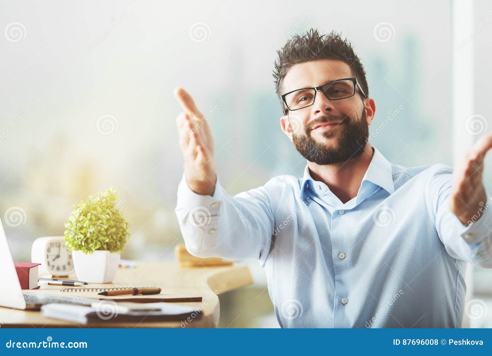 Man with Hands Towards Camera Stock Photo - Image of laptop, business ...