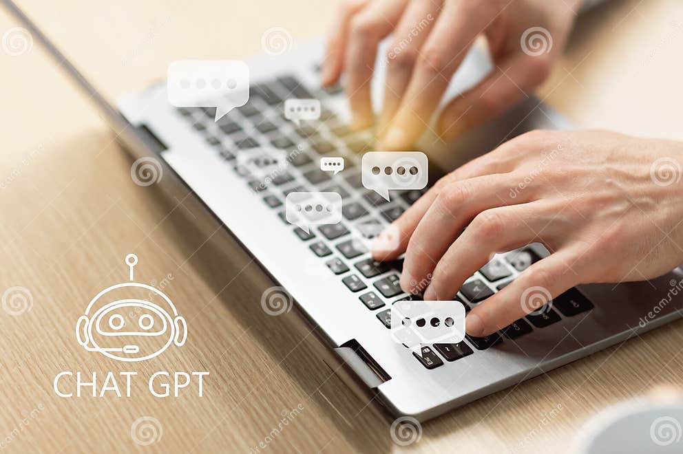 Man Hands Typing on Computer Keyboard, Using Chat Gpt, Collage Stock ...