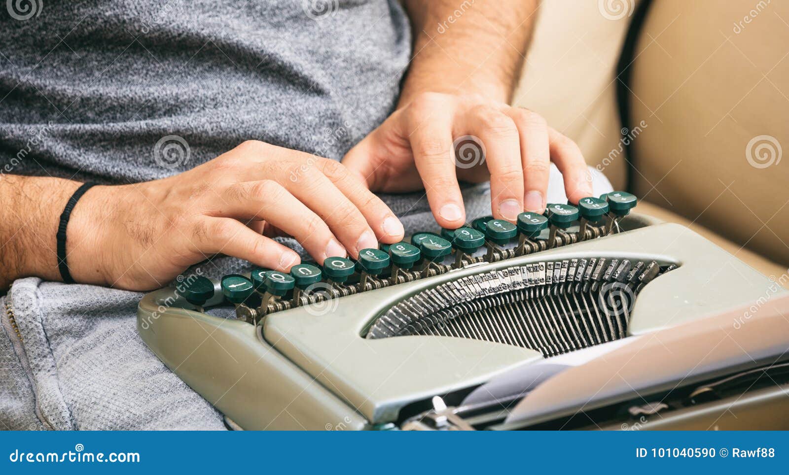 Man Hands Typing on a Vintage Typewriter. Stock Photo - Image of hand ...