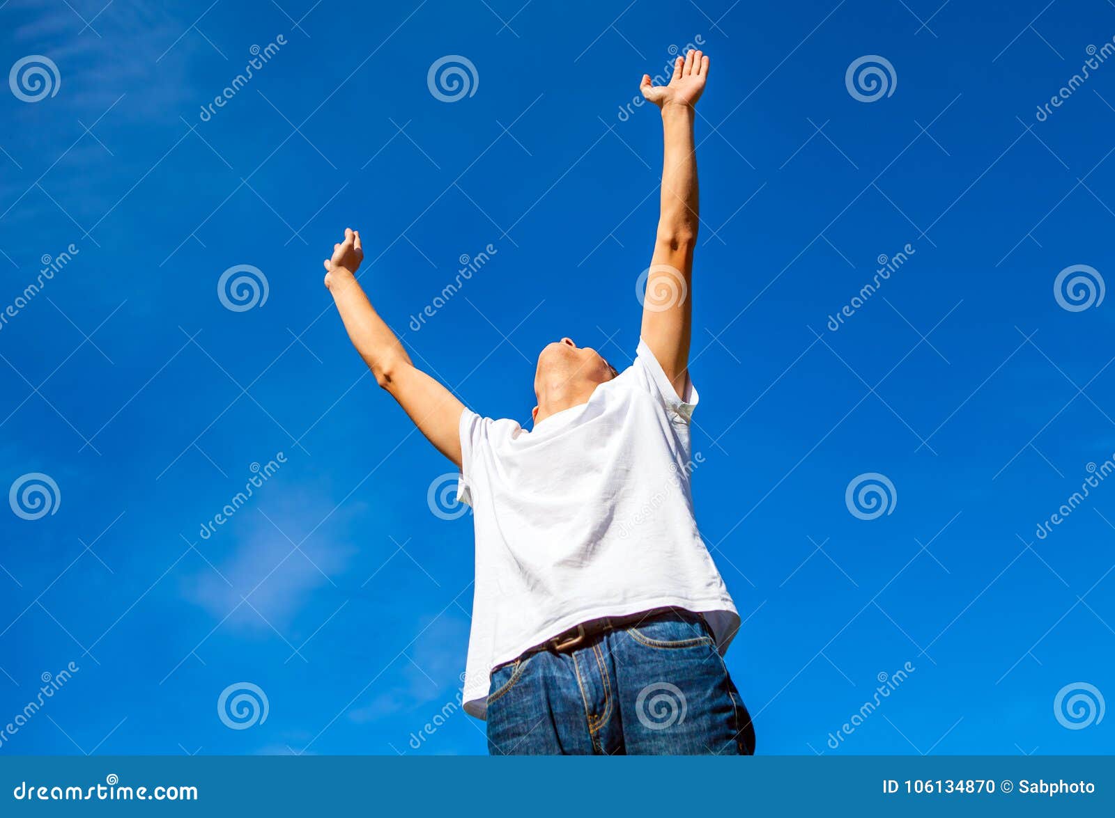 Man with Hands Up stock photo. Image of caucasian, rejoice - 106134870